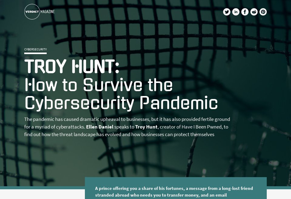 Troy Hunt: How to Survive the Cybersecurity Pandemic - Verdict Magazine ... Troy Hunt: How to Survive the Cybersecurity Pandemic - Verdict Magazine ...