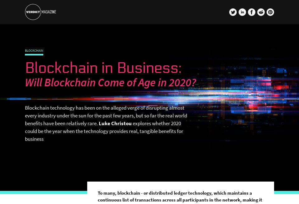 Blockchain in Business: Will Blockchain Come of Age in 2020? - Verdict ...